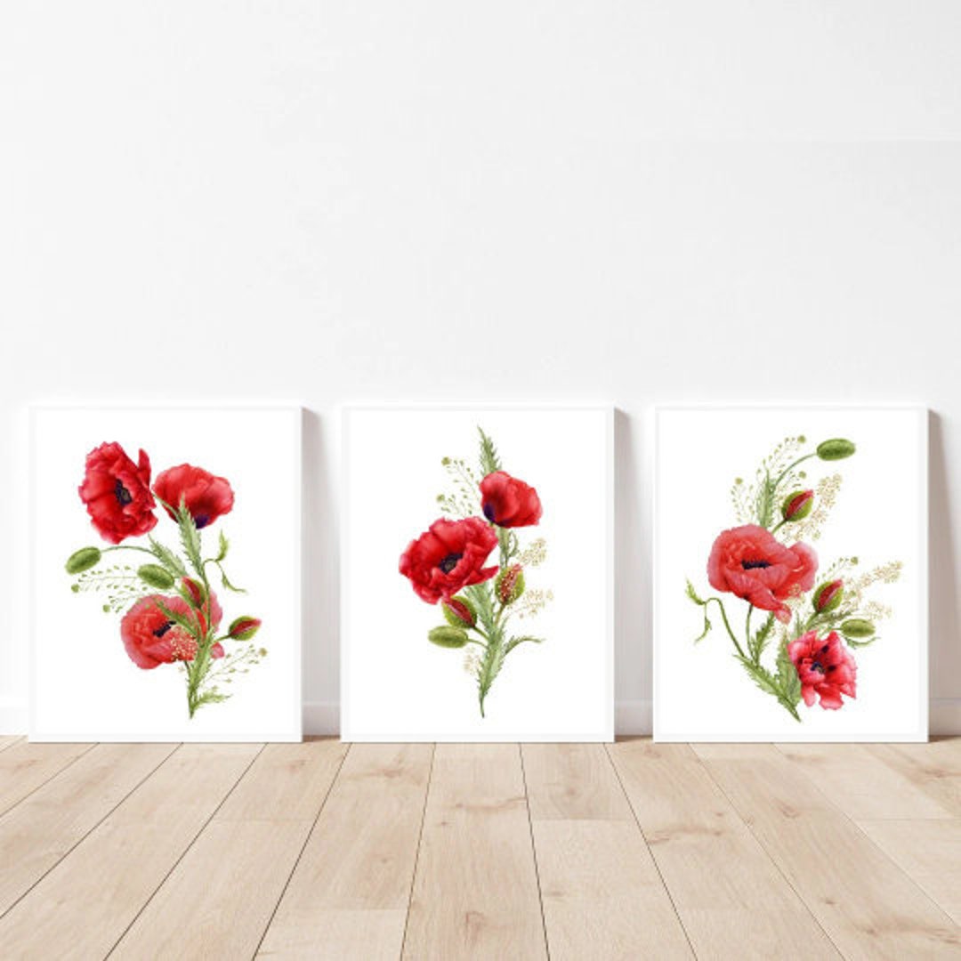 Poppy Prints Watercolor Poppy Wall Art Red Poppy Poster Poppy Painting ...