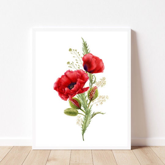 Poppy Prints Watercolor Poppy Wall Art Red Poppy Poster Poppy Painting ...