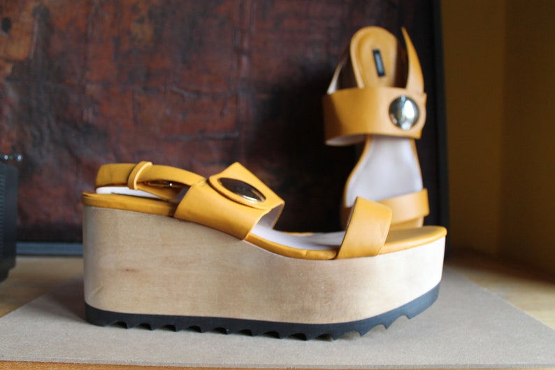 Yellow Wedge Sandals Platform Shoes Mango Wood Clogs Sandal Wooden Flat ...