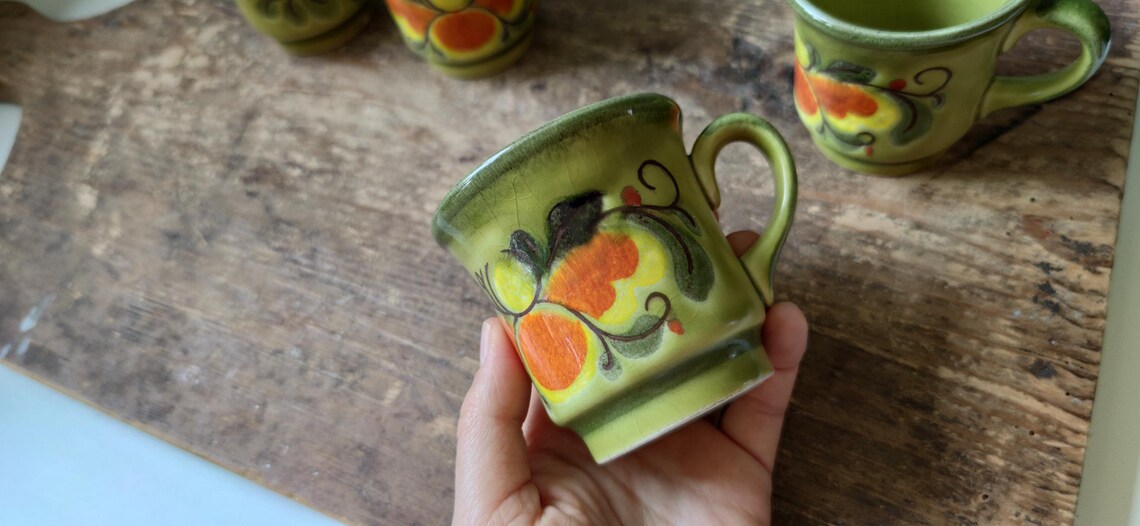 Schramberger Majolica Cups Hand-painted Floral Mug 1960s German Ceramic ...