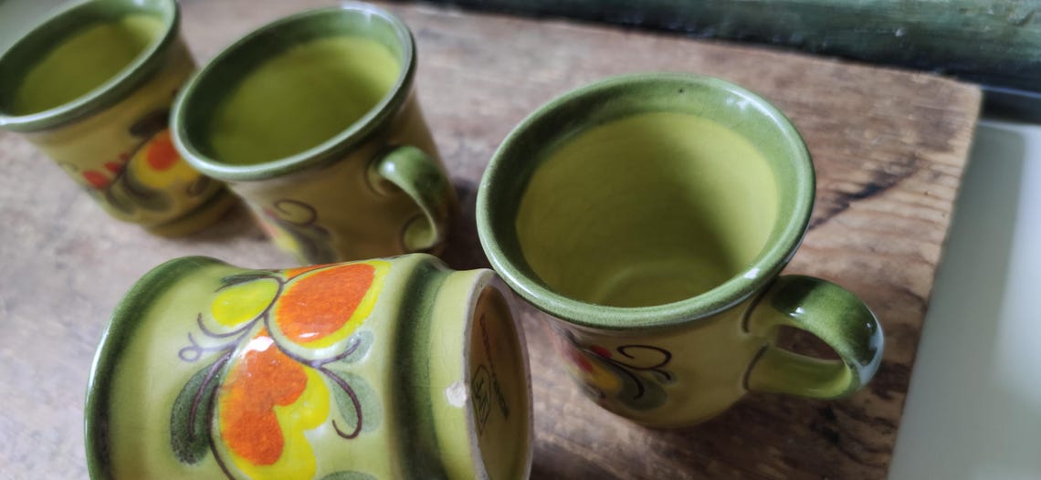Schramberger Majolica Cups Hand-painted Floral Mug 1960s German Ceramic ...