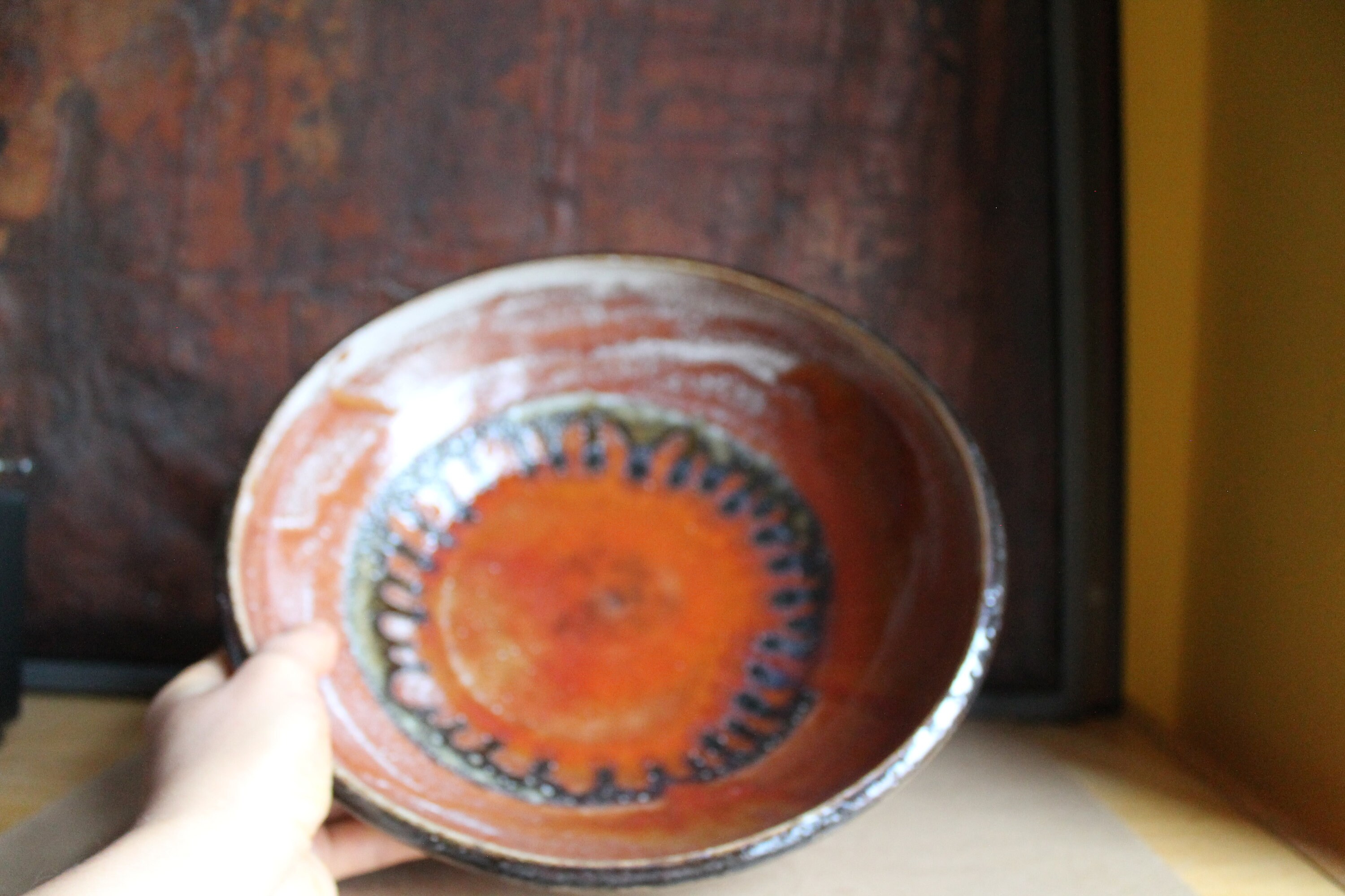 Large Orange Pottery Bowl Handmade Ceramic mid century modern | Etsy