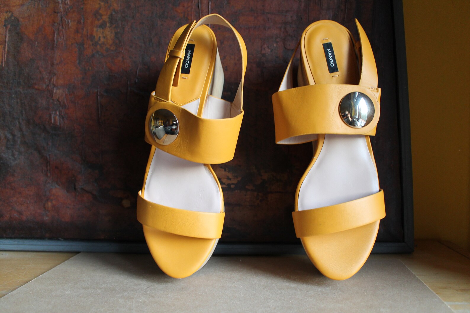 Yellow Wedge Sandals Platform Shoes Mango Wood Clogs Sandal Wooden Flat ...