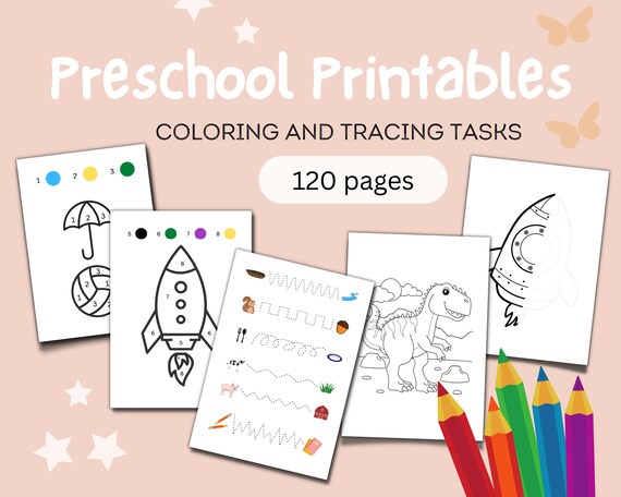 Preschool Worksheet for Coloring and Tracing Kindergarten - Etsy
