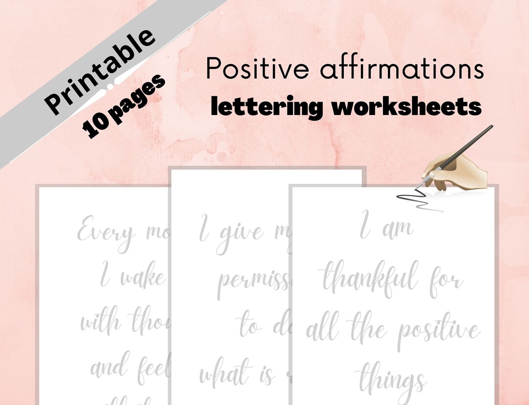 Lettering Practice Sheets With Positive Energy Affirmations ...