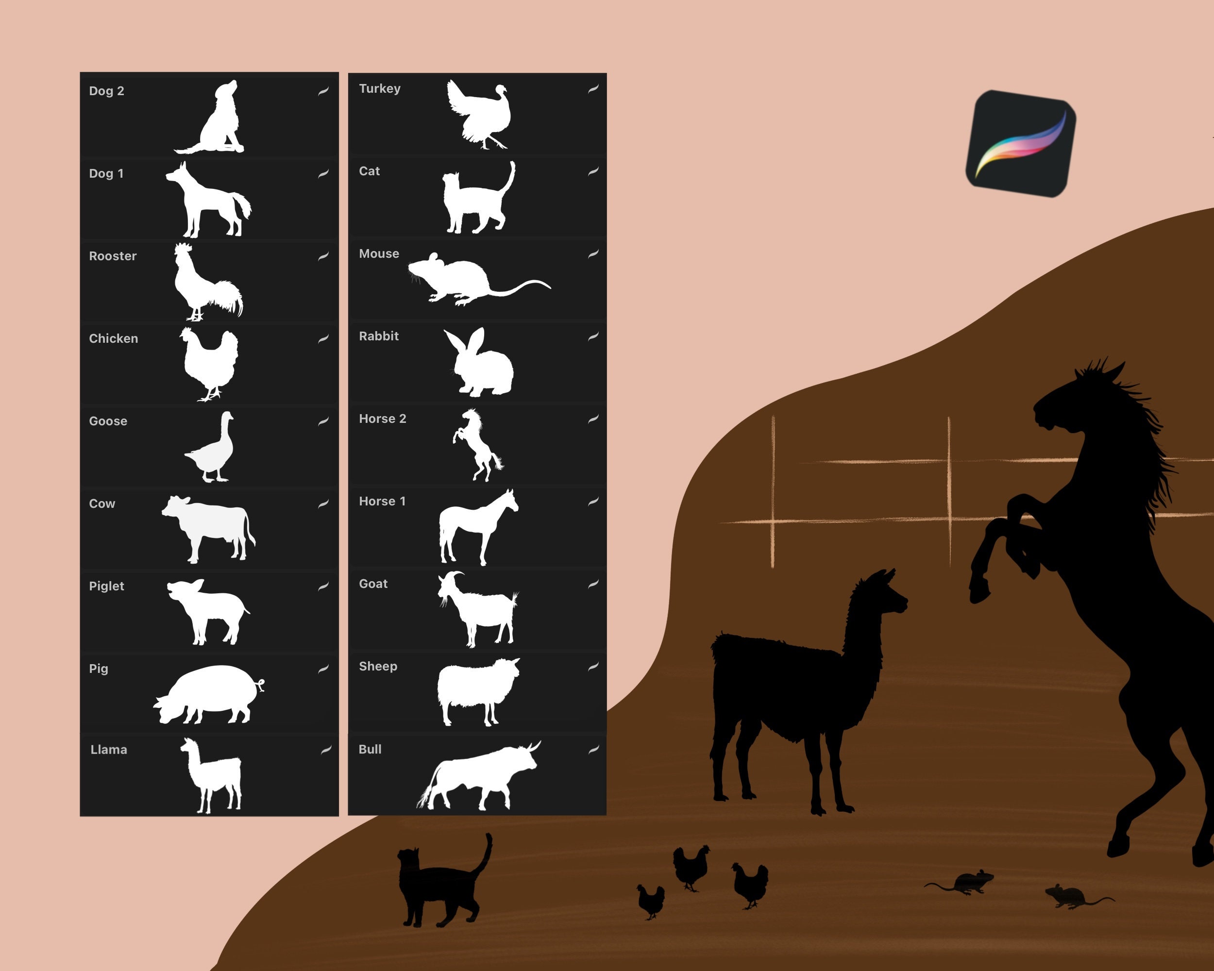 18 Farm House Animals Procreate Stamp Brushes | Digital Brushes for ...