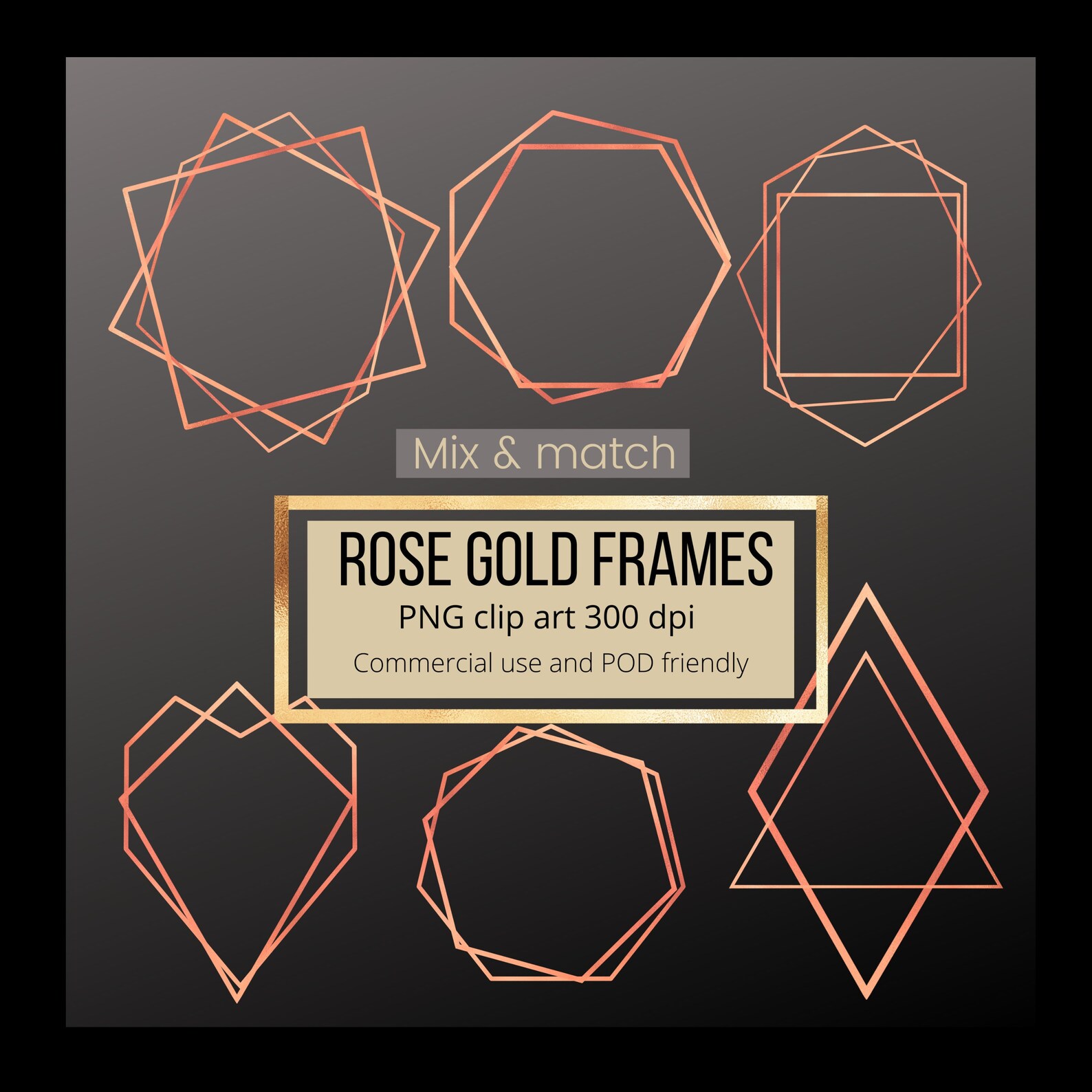 20 Rose Gold Frames Clip Art PNG Mix and Match Golden Frames | Etsy [www.etsy.com]