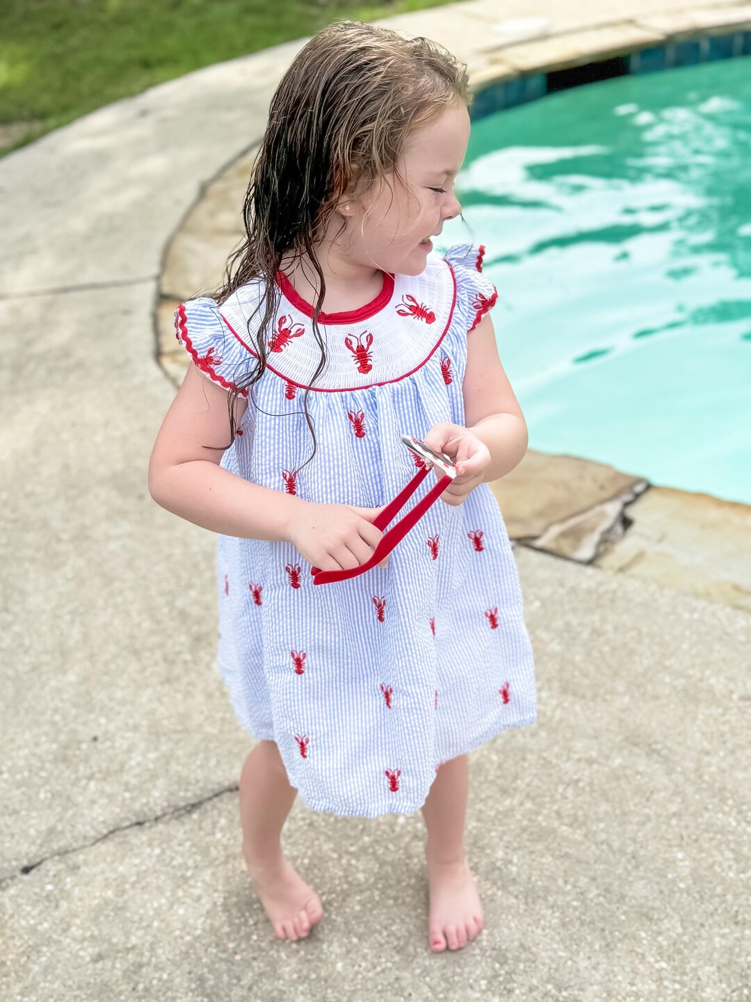 Girls Seersucker Crawfish Smocked Dress - Etsy