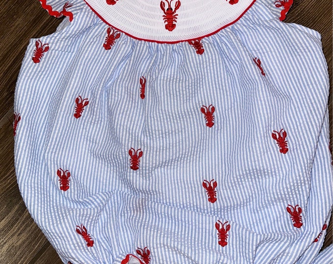 Girls Seersucker Bubble Crawfish Smocked Outfit - Perfect for Spring ...