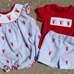Girls Seersucker Bubble Crawfish Smocked Outfit - Perfect for Spring ...