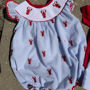 Girls Seersucker Bubble Crawfish Smocked Outfit - Perfect for Spring ...