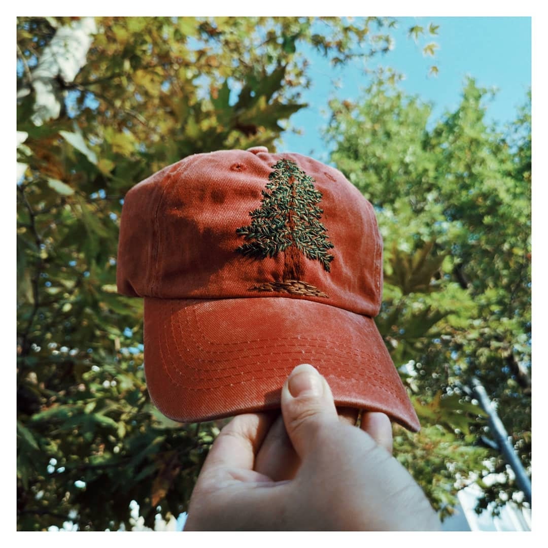 Hand Embroidered Hat / Custom Embroidered Tree Baseball Cap ...