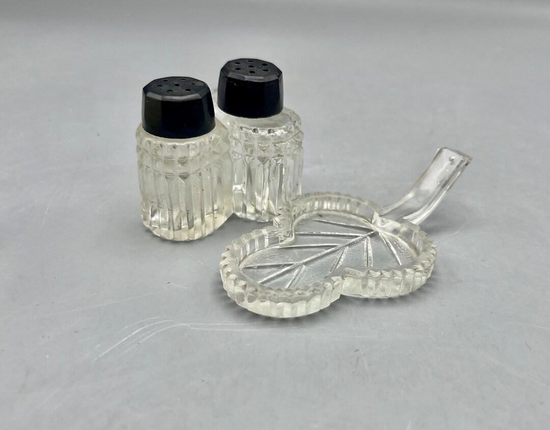 Vintage Mini Glass Salt and Pepper Shakers on A Shamrock Tray - Etsy