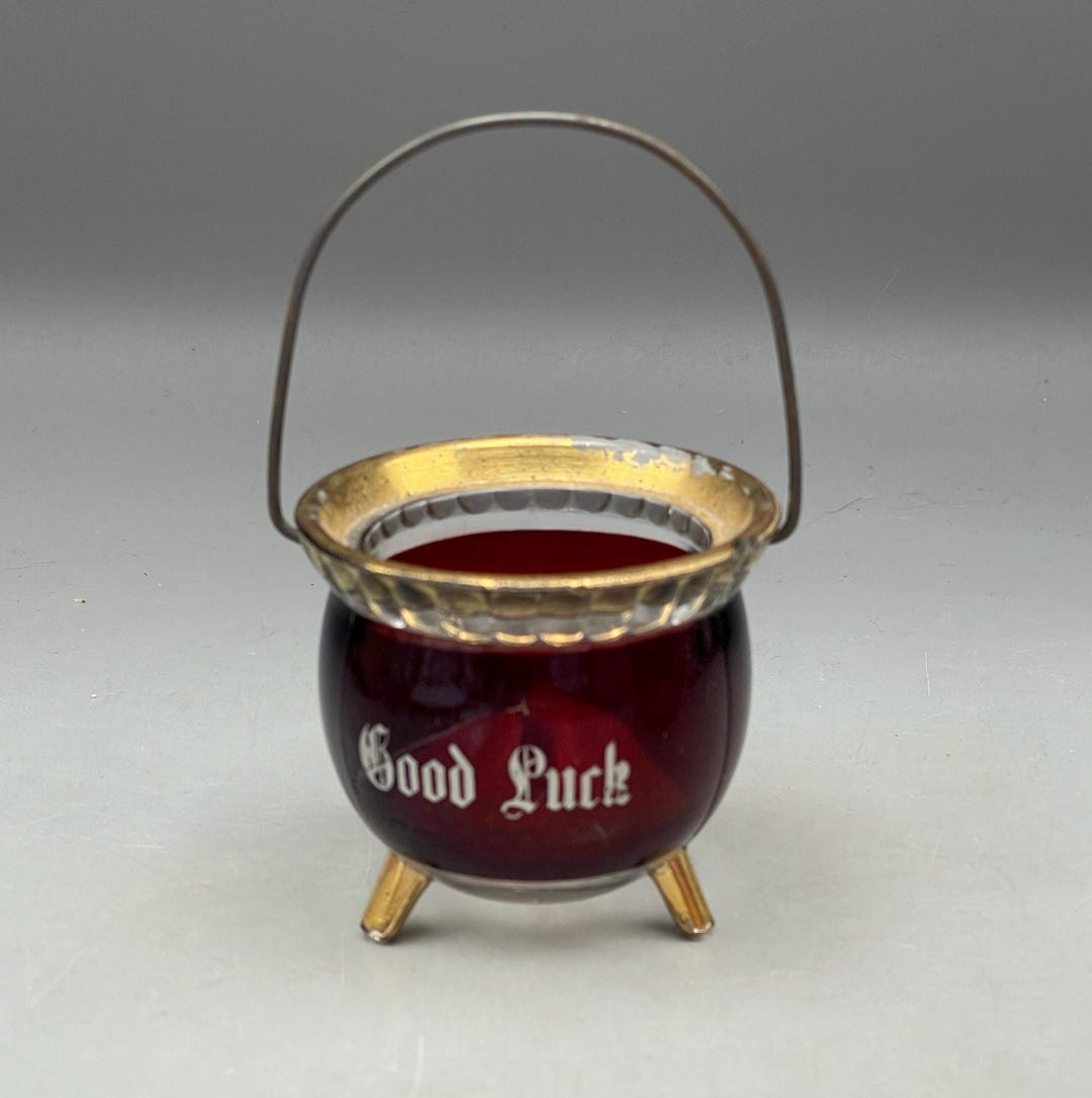 Antique Ruby Red Flash Glass Mini Cauldron Good Luck - Etsy