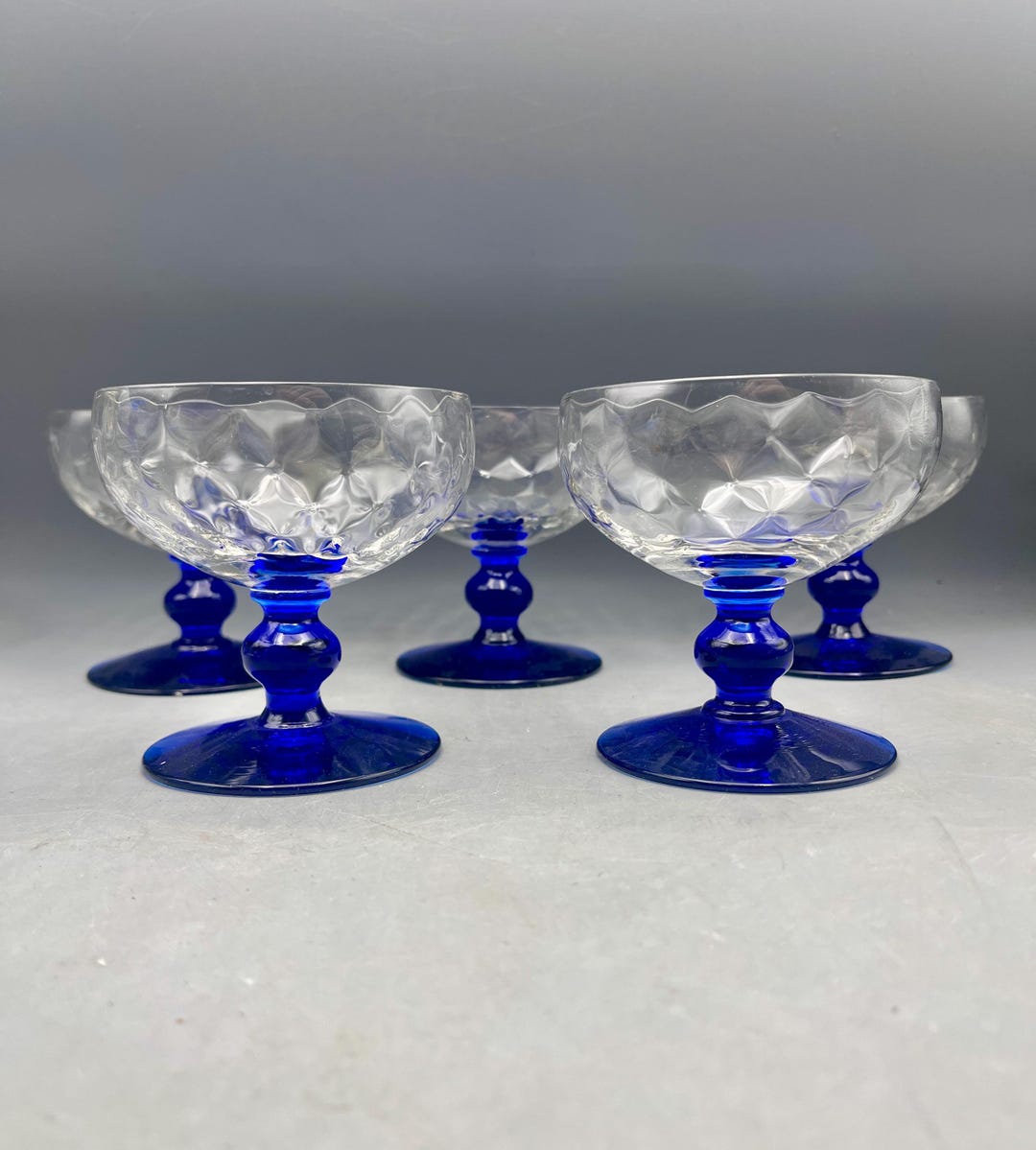 Bryce Optic Cobalt Blue Stem Champagne Coupes Cocktail Glasses Set of 5 ...