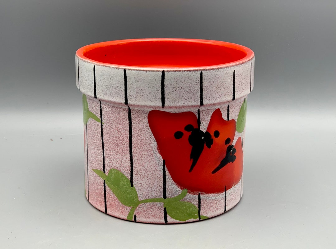 Vintage Midcentury Bitossi Era Sgraffito Poppy Pot Planter 5 - Etsy