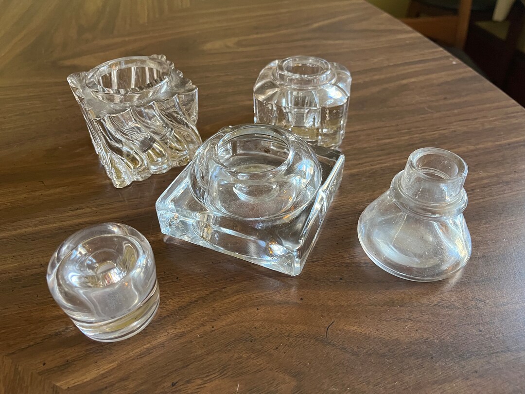 Antique Glass Ink Well Lot of 5 Vintage Calligraphy Desk Set Crystal ...