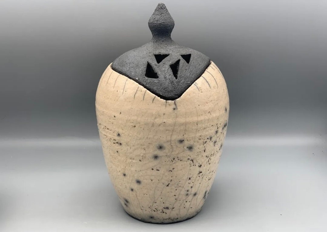 Vintage Raku Jar With Reticulated Lid Wheel Thrown Studio Art Pottery ...
