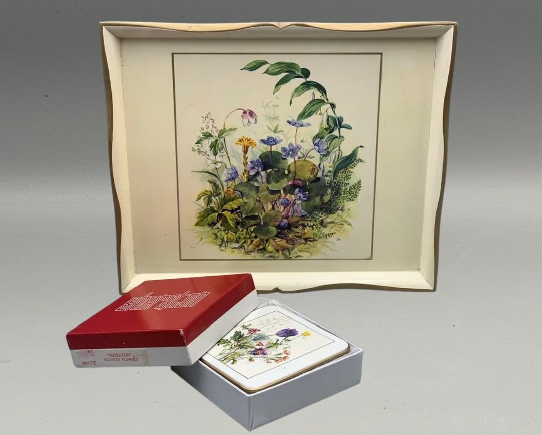 Vintage Sheraton Tray and Coasters Set of 6 English Country Flowers - Etsy
