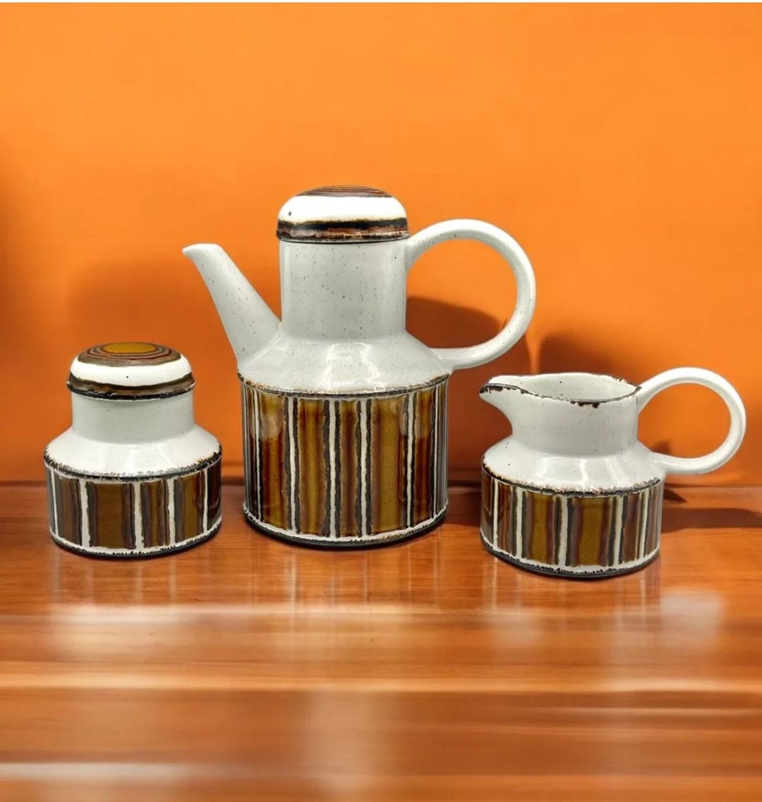Stonehenge Midwinter Earth Coffee Pot Set Sugar Creamer MCM Stoneware ...