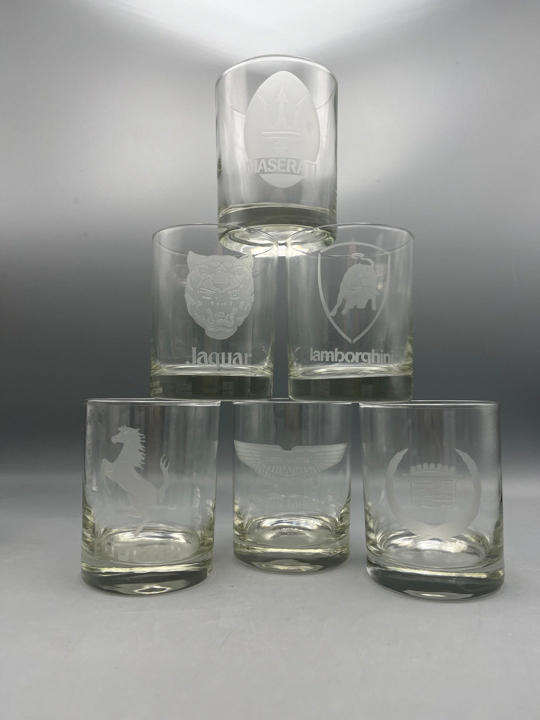 Horchow Collection Luxury Car Etched Double Old Fashioned Glasses Set ...