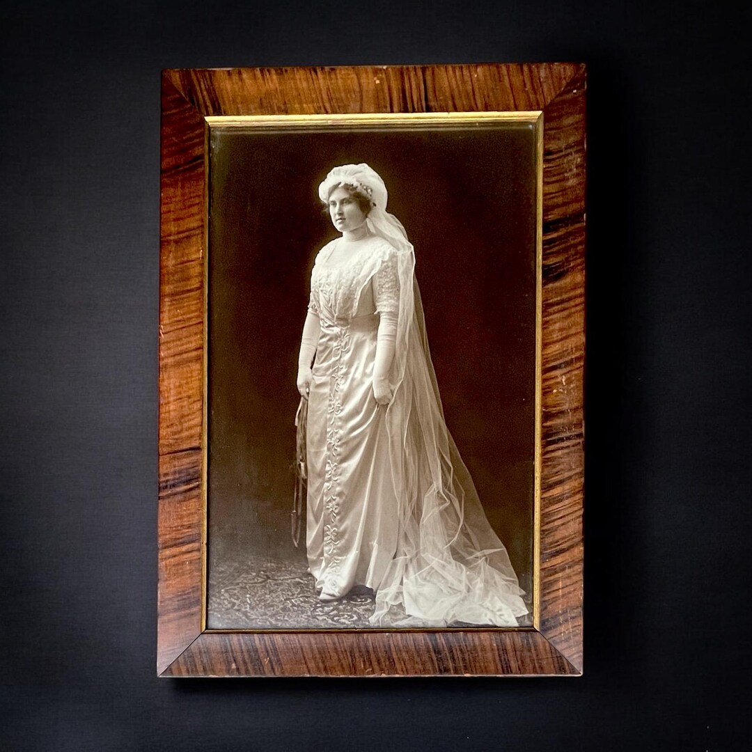 Antique Victorian Framed Bridal Portrait Faux Bois Tiger Frame 19” X 14 ...