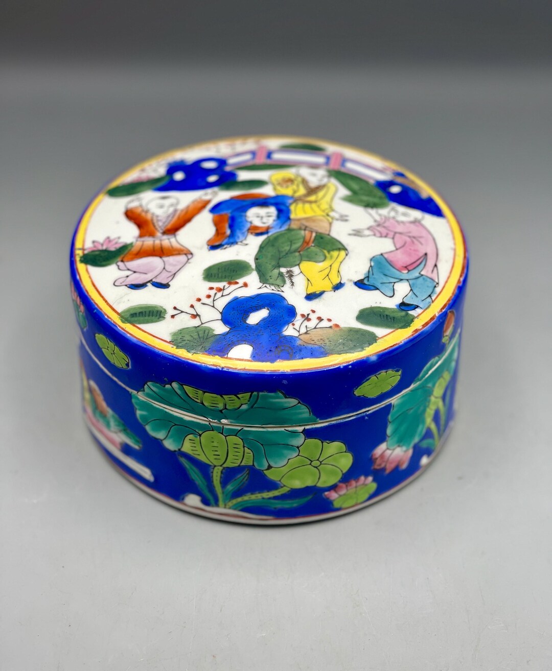 Vintage Chinese Export Porcelain Box With Children Bombay Company - Etsy