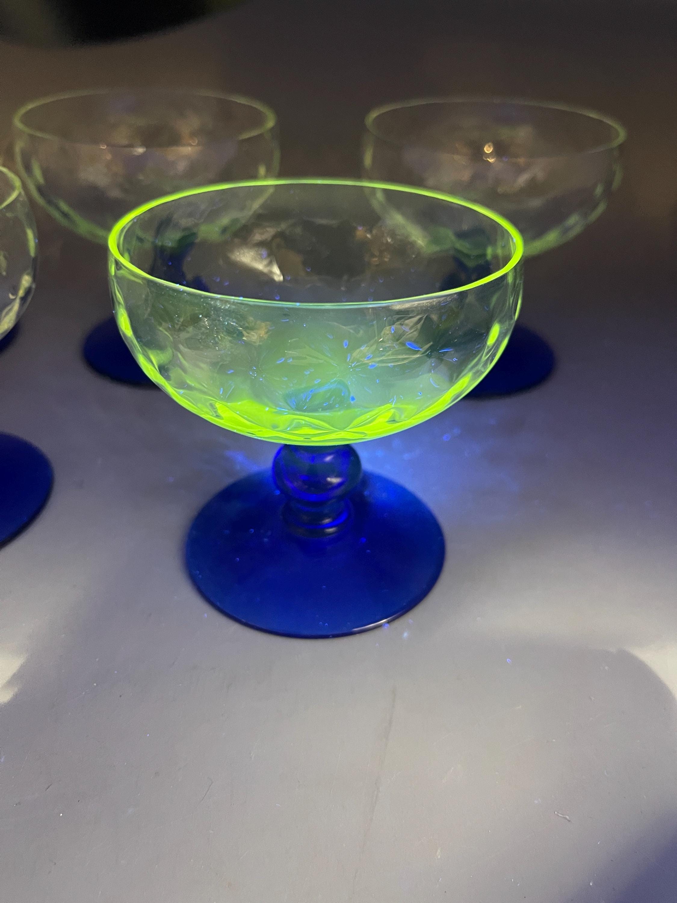 Bryce Optic Cobalt Blue Stem Champagne Coupes Cocktail Glasses Set of 5 ...