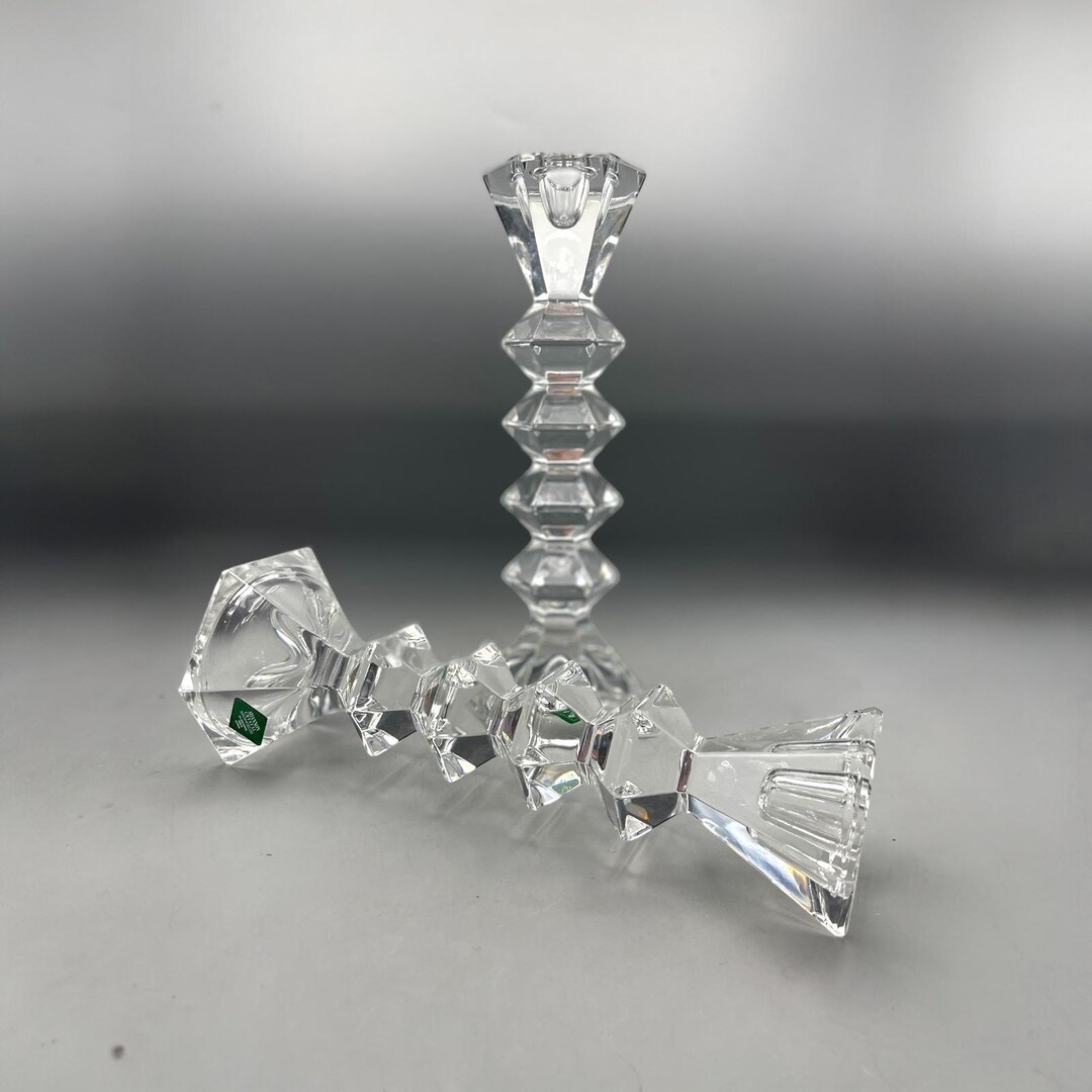 Shannon Lead Crystal Prism Candlesticks Set of 2 Hollywood Regency ...