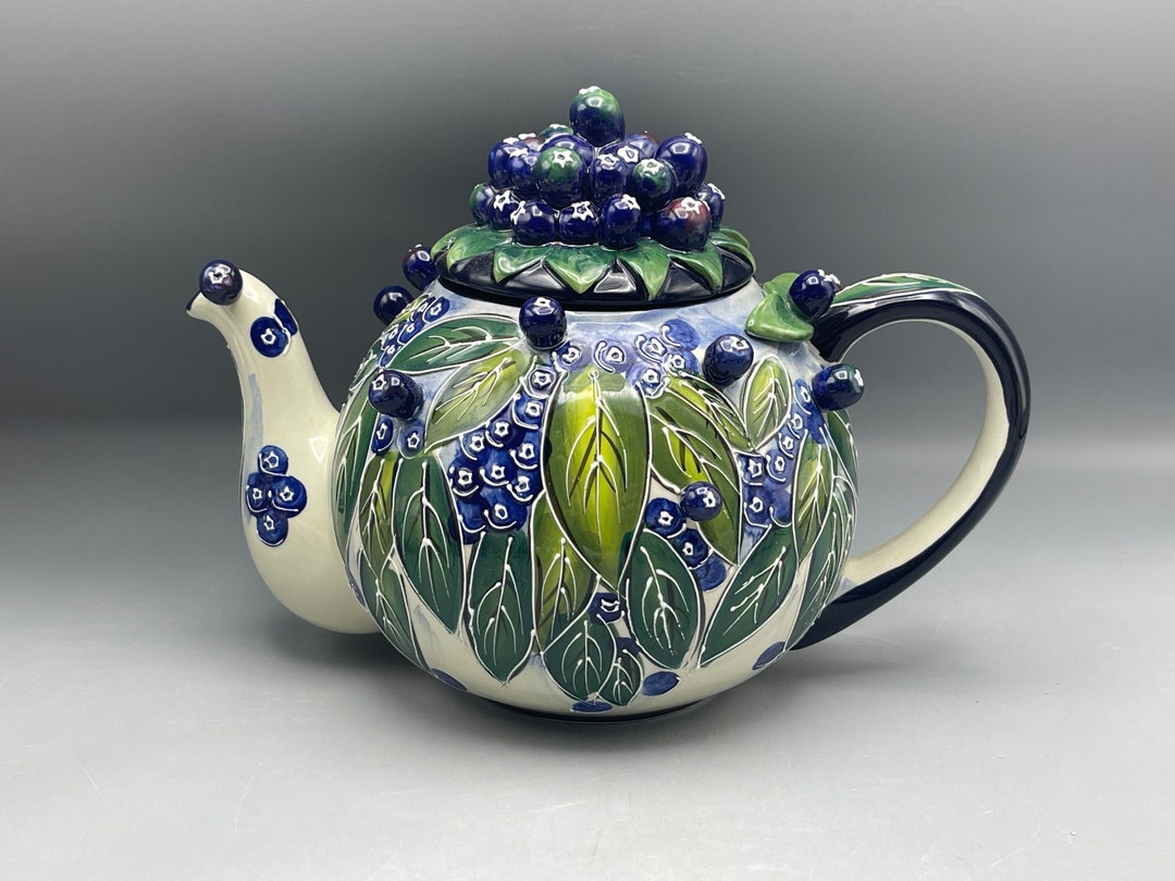 Blue Sky Clayworks Blueberry Teapot Hand Painted Whimsical Tea Pot - Etsy