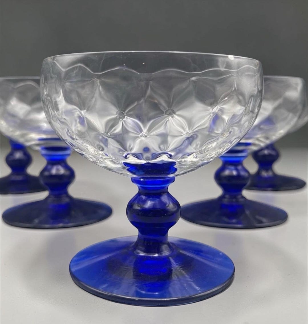 Bryce Optic Cobalt Blue Stem Champagne Coupes Cocktail Glasses Set of 5 ...
