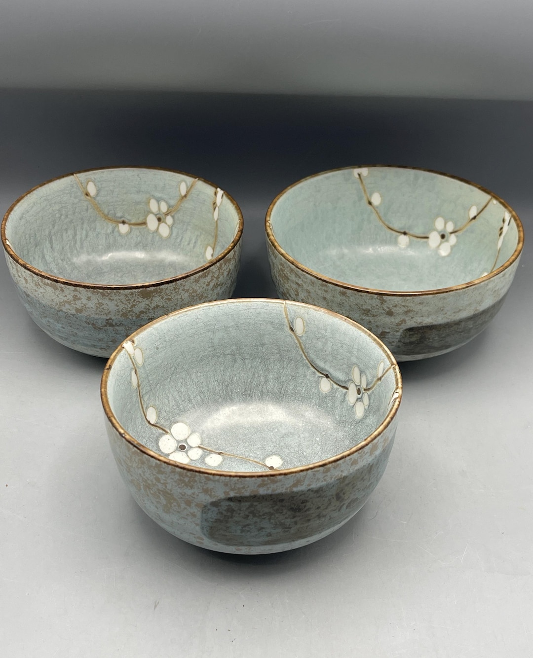 Japanese Cherry Blossom Blue Kafuh Rice Bowls Set of 3 - Etsy