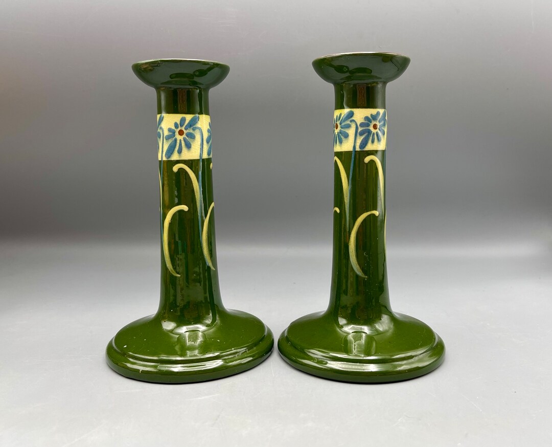 Antique Hart and Moist Exeter Pottery Candlesticks Arts and Crafts ...