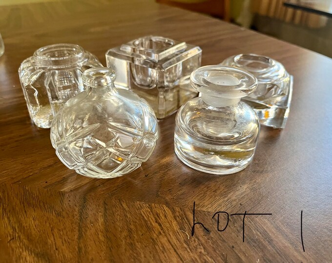 Antique Glass Ink Well Lot of 5 Vintage Calligraphy Desk Set Crystal ...