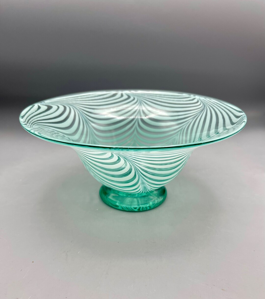 Vintage Vandermark Merritt Art Glass Turquoise Pulled Feather Bowl 9 ...