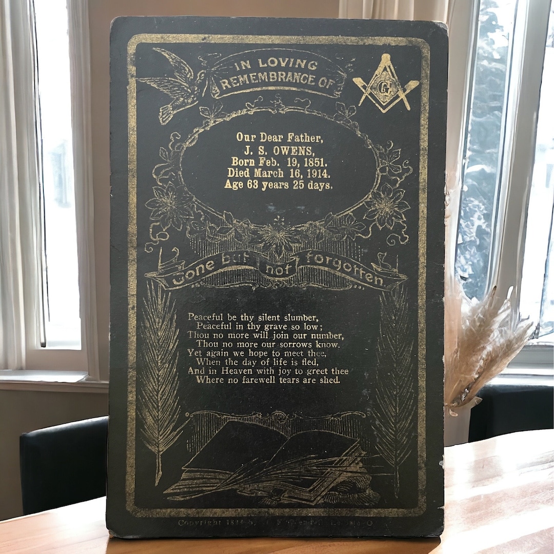 Antique Victorian Mourning Funeral Card 1914 Black Gold Foil 1900s ...