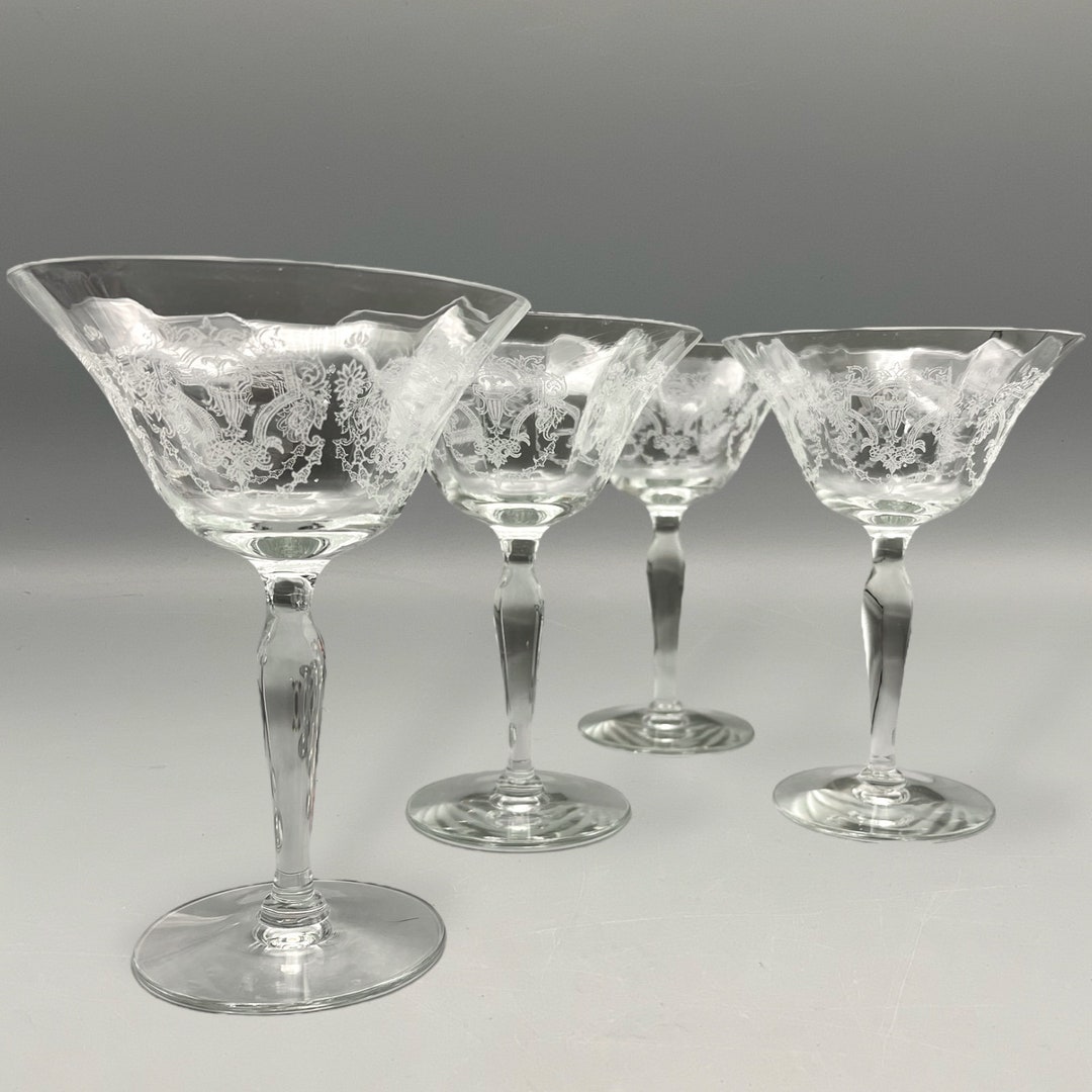 Vintage Needle Etched Cocktail Glasses Martini Glasses Stemware ...