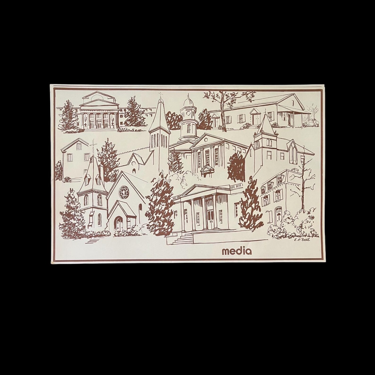 Vintage Media, PA Landmarks Print 1970s Esther Bell Historic Buildings ...