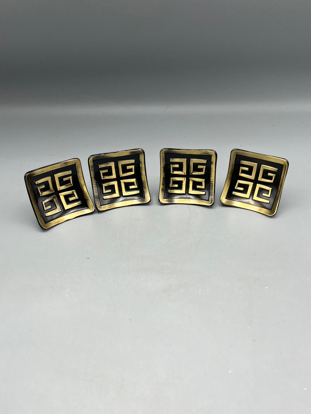 Vintage Jay Bee Greek Key Metal Drawer Pulls MCM Knobs Set of 4 Square ...