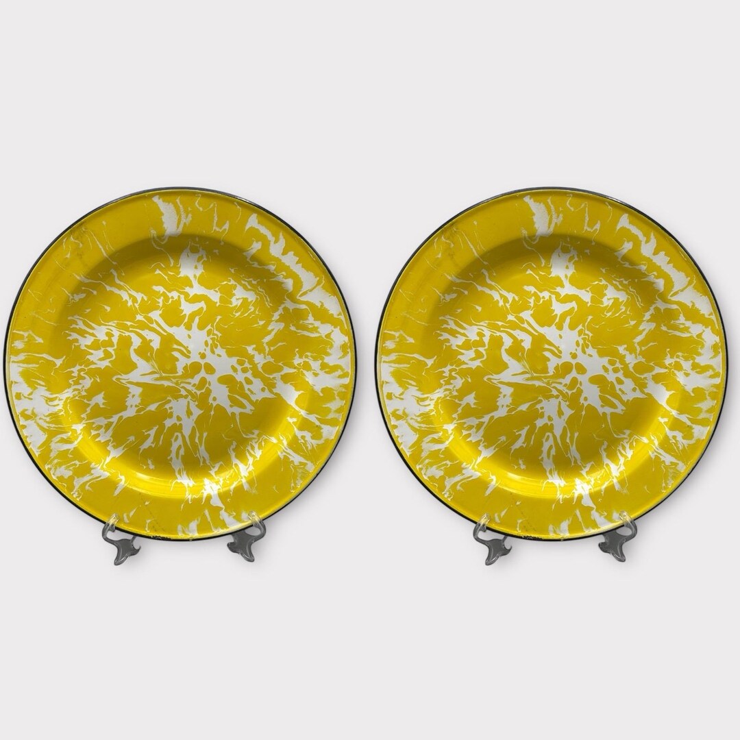 Vintage Yellow Splatterware Enameled Dinner Plates Enamelware - Etsy