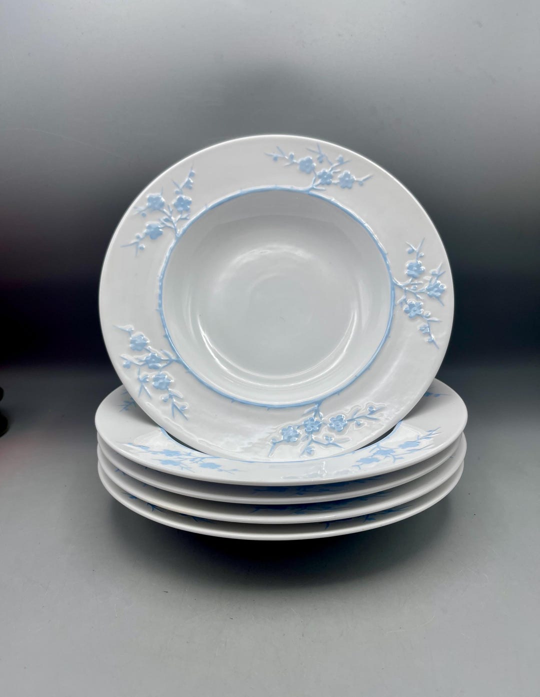 Spode Copeland Geisha Light Blue Blanche De Chine Rimmed Soup Bowl Set ...