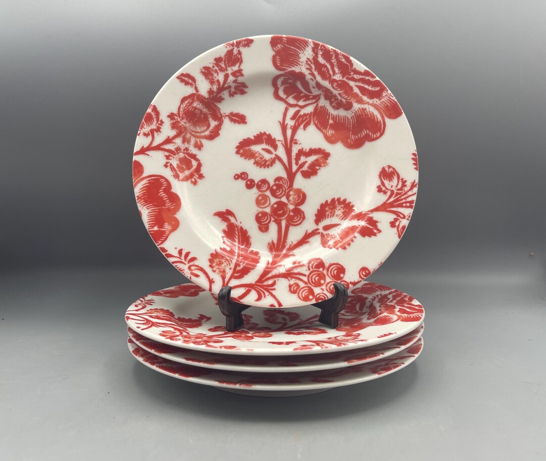 Anthropologie Red Damask Toile Plates 8 Set of 4 - Etsy