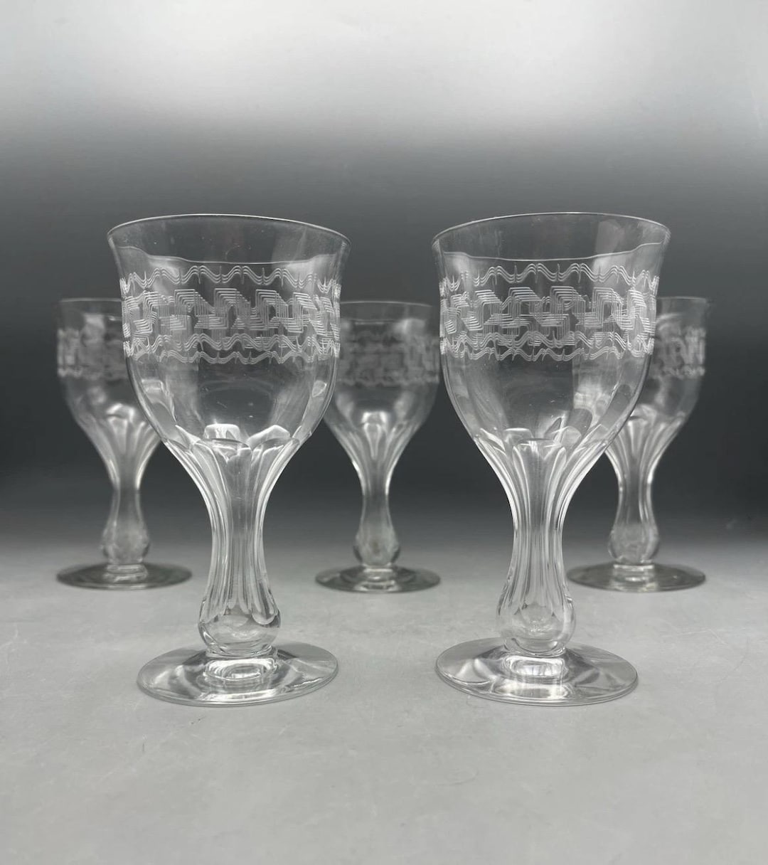 Antique Fostoria Etch 45 Greek Hollow Stem Champagne Glasses Set of 5 ...
