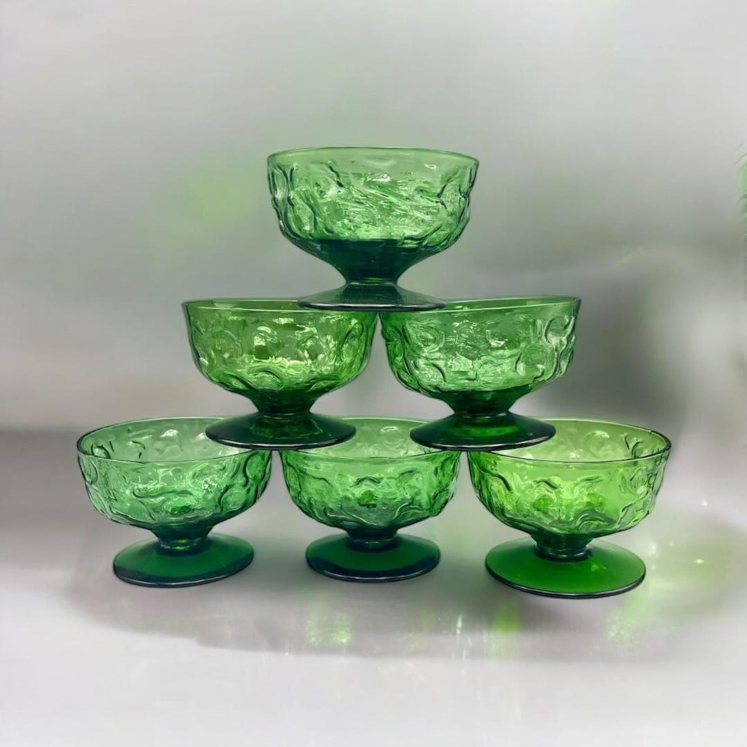 Bryce MCM El Rancho Footed Sherbet Glasses Set of 6 Green Greenbrier ...