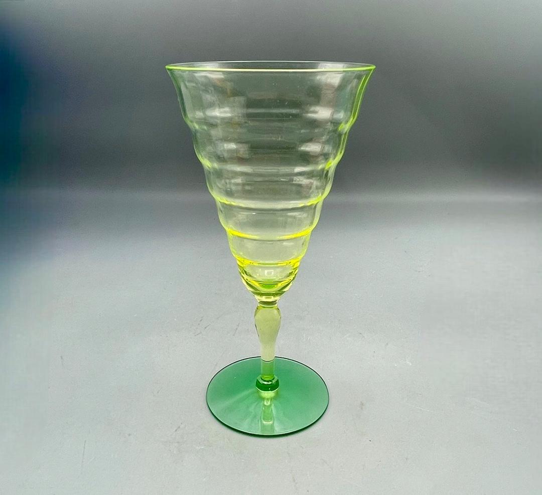 Utility Glass Works Mandalay Dine Vaseline and Green Water Goblet - Etsy UK