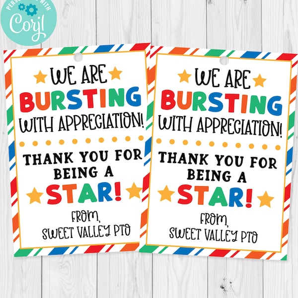 Bursting With Appreciation Editable Tag - Etsy
