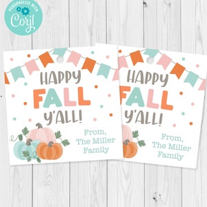 Happy Fall Y'all Cute Pumpkin Gift Tag Template, Staff Appreciation ...