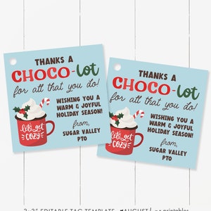 Hot Cocoa Thanks A Choco-lot for All That You Do Gift Tag, Editable ...
