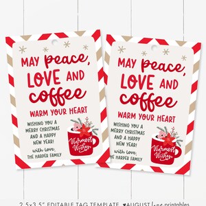 Peace, Love, and Coffee Christmas Gift Tag Template, Coffee Winter ...