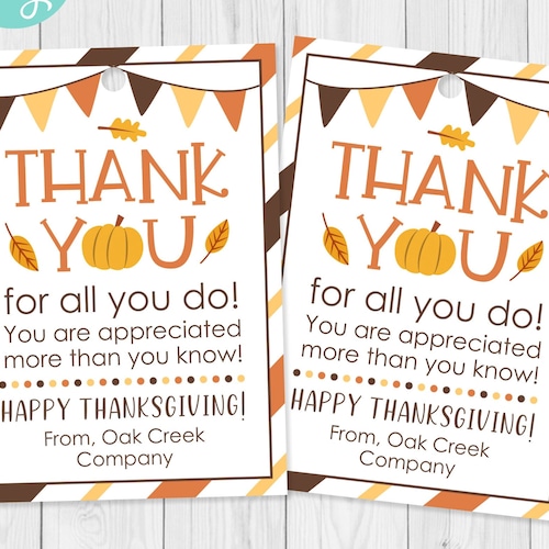 Printable/editable Thank You Appreciation Fall Thanksgiving - Etsy